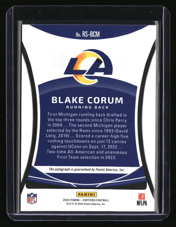2024 Panini Certified Blake Corum Rookie Signatures Blue Etch #/20