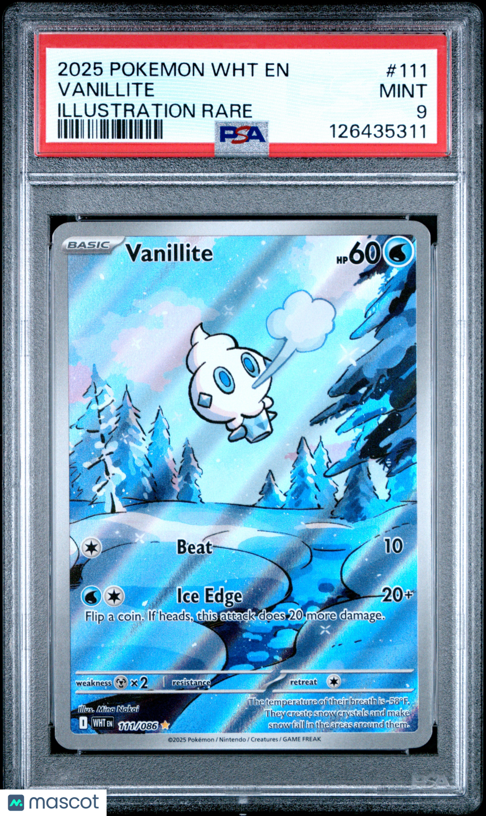 2025 Pokemon Wht En-White Flare Vanillite Illustration Rare PSA 9